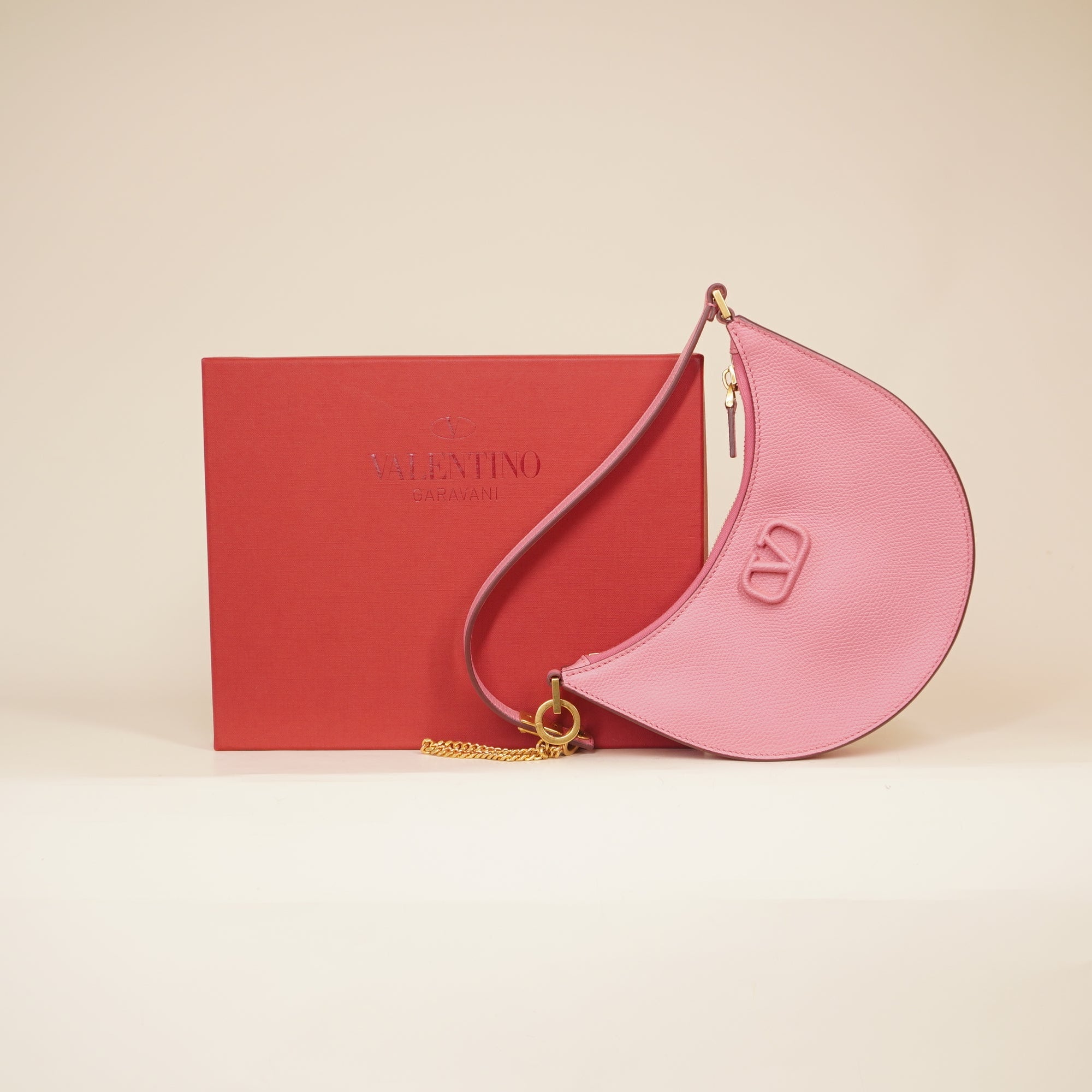 PRE-OWNED Grainy Calfskin Mini Vlogo Hobo Bag Flamingo Pink