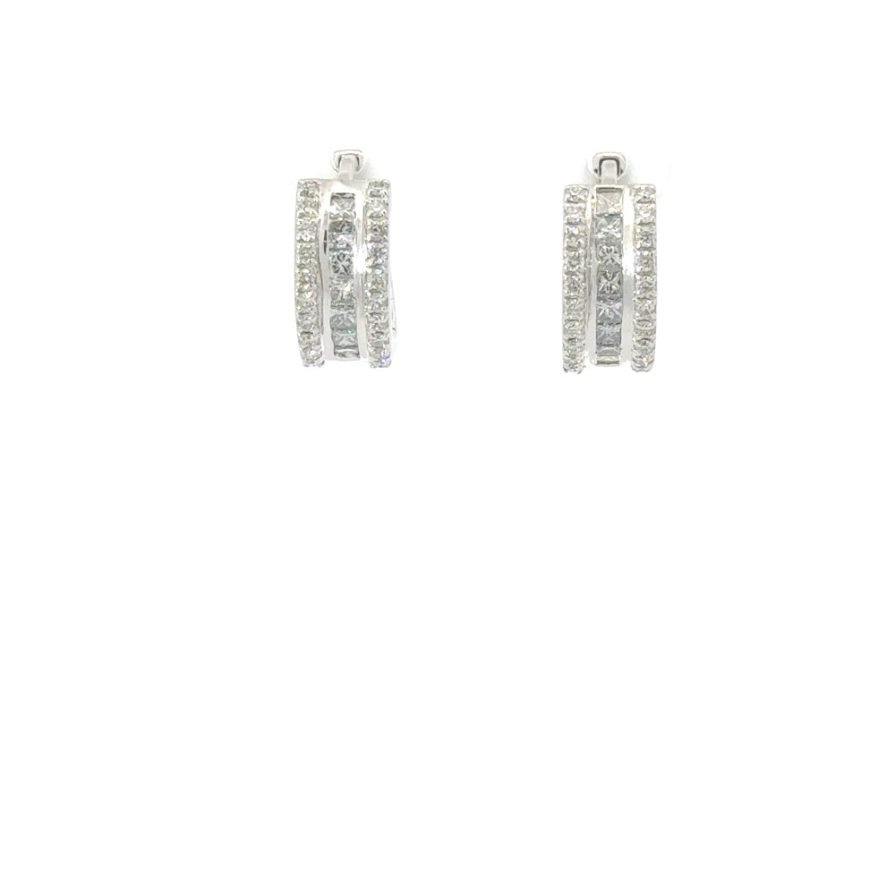 14K White Gold Natural Diamond Huggie Earrings – 0.92ct Princess & Rou