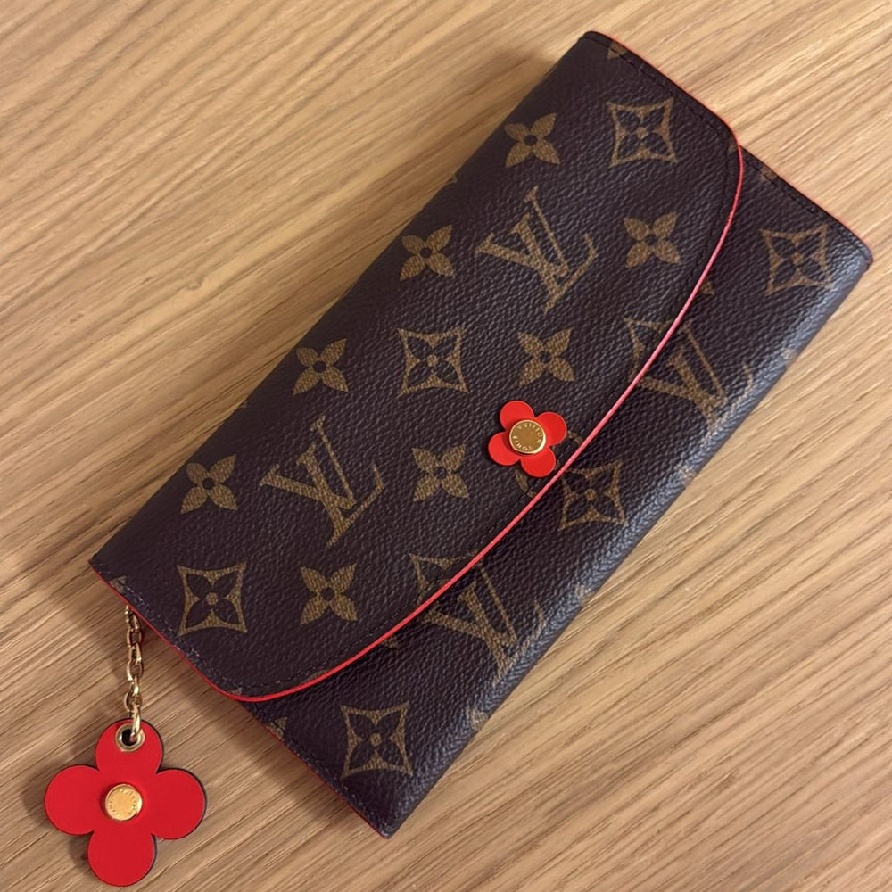 PRE-OWNED LV Monogram Bloom Flower Emilie Wallet Rouge
